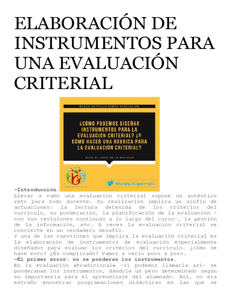 Elaboración de Instrumentos para Una Evaluación Criterial | Descargar ...