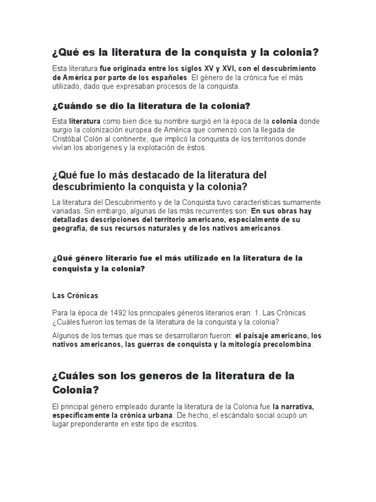 Qué Es La Literatura de La Conquista y La Colonia - ROBERTO | PDF