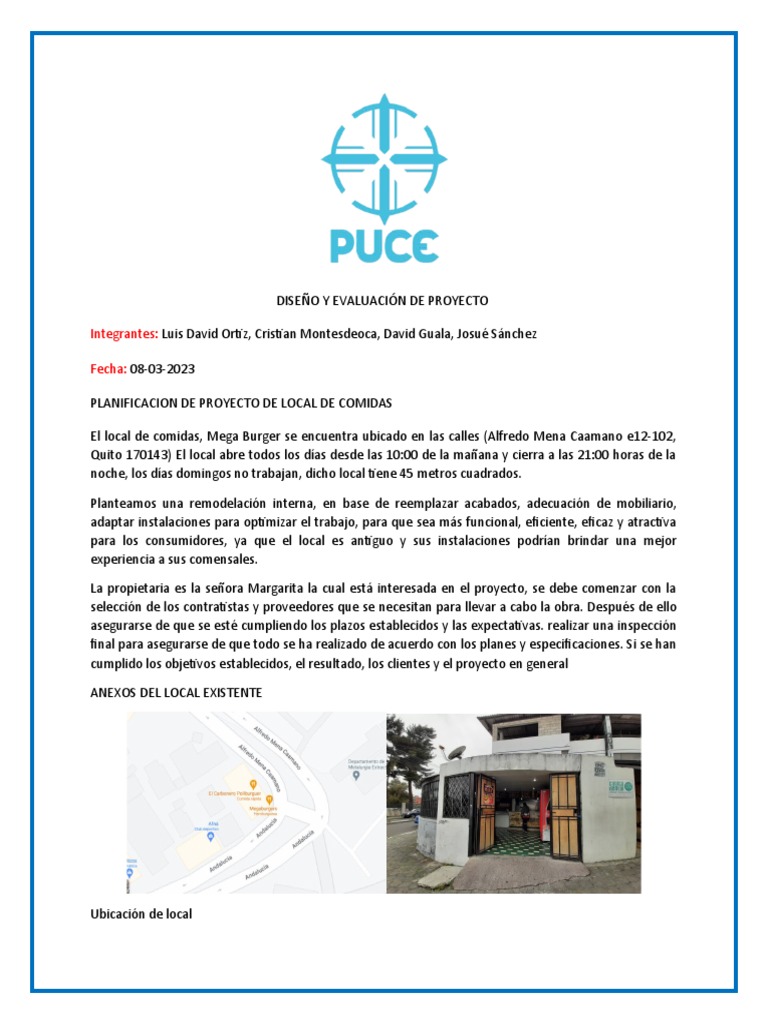 Planificacion de Proyecto Local de Comidas - Grupo Verde | PDF ...
