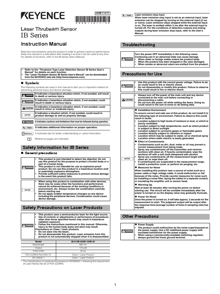 IB Series: Instruction Manual | PDF | Laser | Electrical Engineering