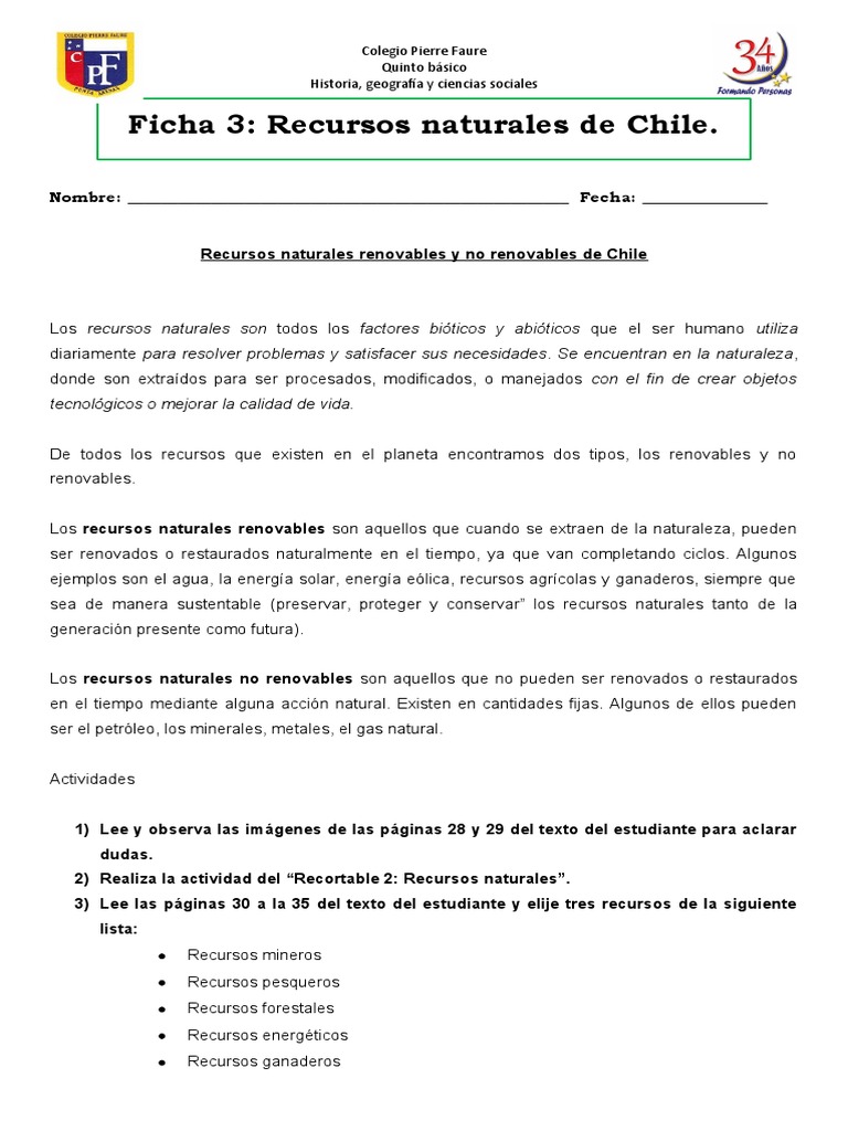 Ficha 3 Recursos Naturales de Chile | PDF | Energía renovable ...