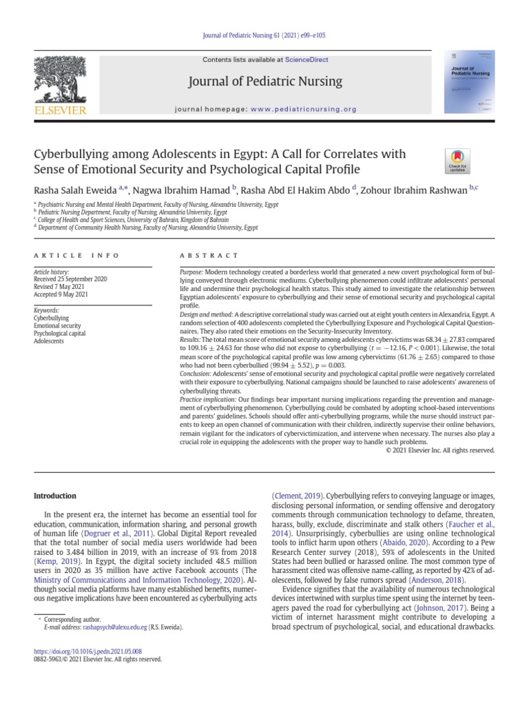 2 Eweida (2021) - Self Efficacy Fara Date | PDF | Cyberbullying ...