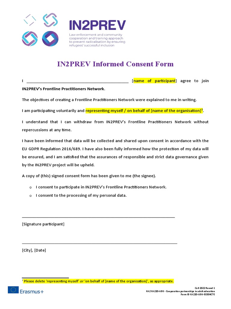 IN2PREV - Network - Consent Form | PDF