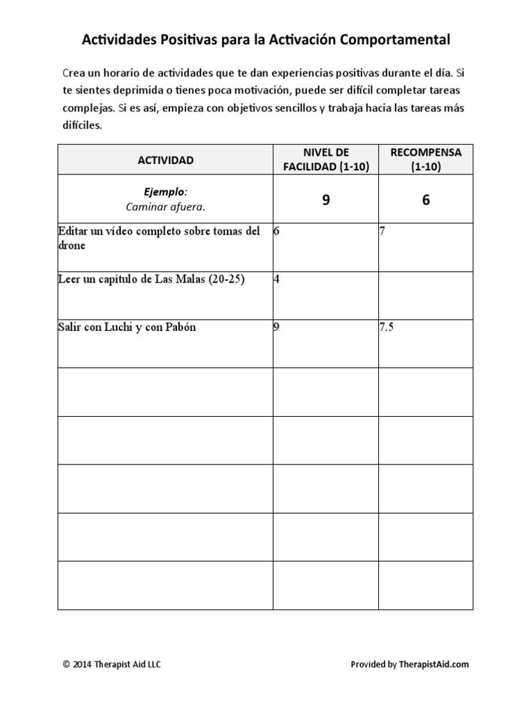 activities-behavioral-activation-spanish.docx | PDF