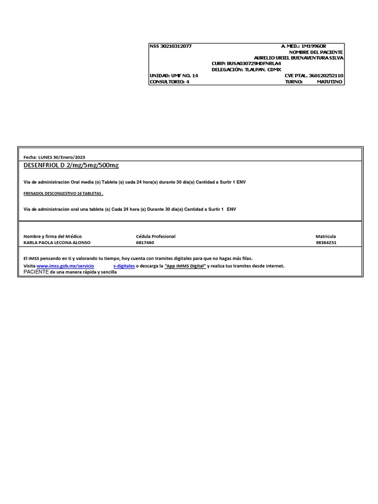 Receta Imss PDF | PDF