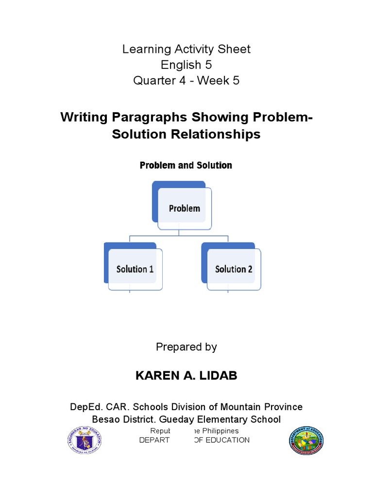 English 5.Q4.W5.Writing Paragraphs Showing Problem-Solution ...