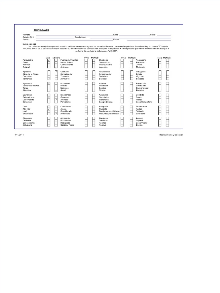 Test de Cleaver PDF | PDF | Persuasión | Creatividad