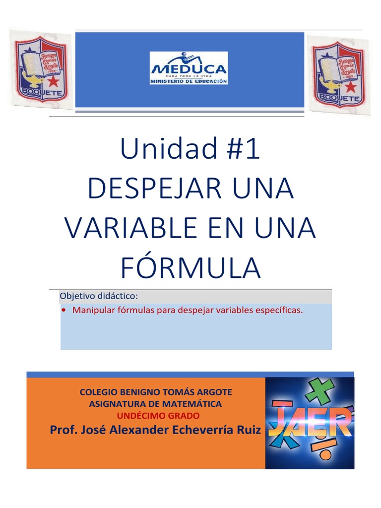Despejar Una Variable | PDF | Fórmula | Ecuaciones