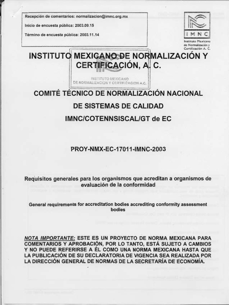 PROY-NMX-EC-17011-IMNC-2003 | PDF