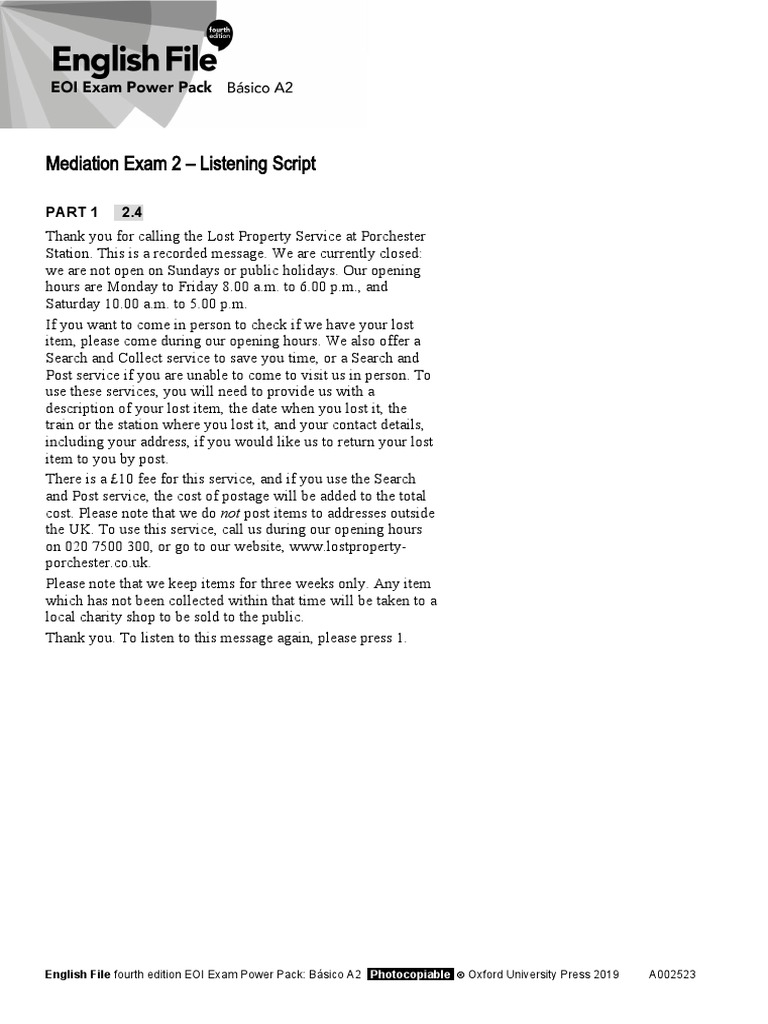 A2 Mediation Exam Listening Script | PDF