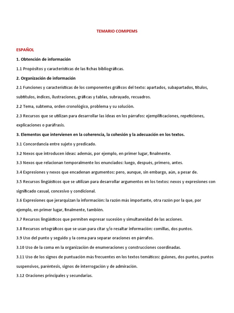 Temario Comipems | PDF | Química | Fuerza