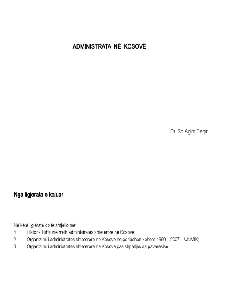 Administrata Në Kosovë: Dr. SC - Agim Beqiri | PDF