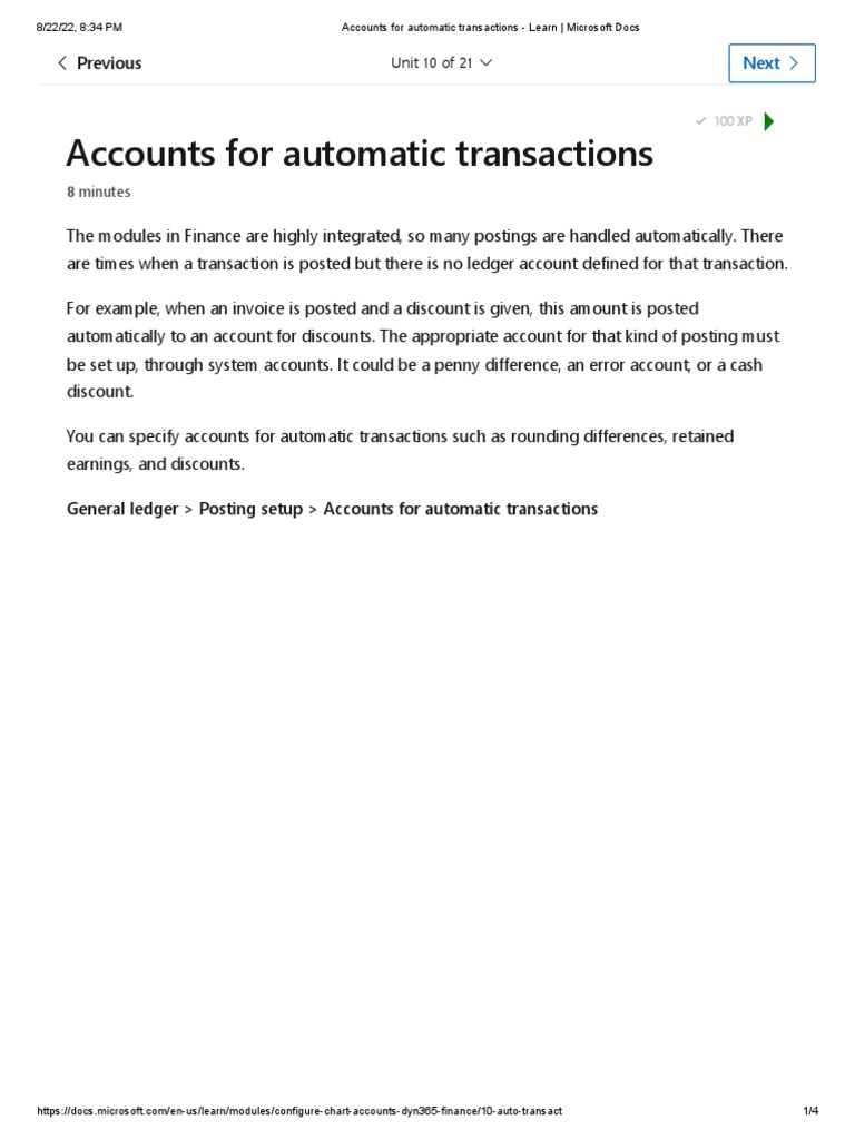 Accounts For Automatic Transactions - Learn - Microsoft Docs | Download Free PDF | Software ...
