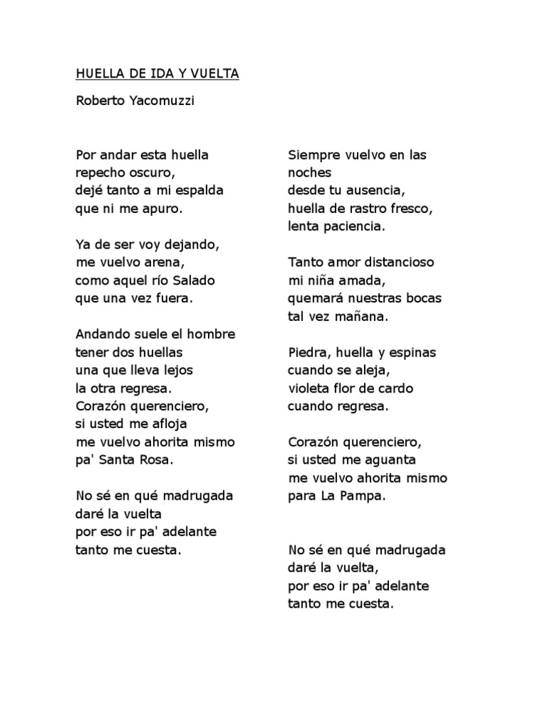 Huella de Ida y Vuelta: Letra y Acordes | PDF