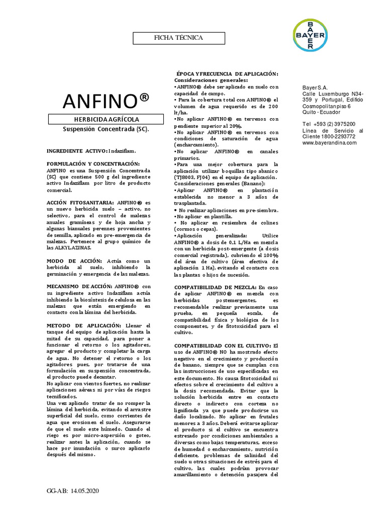 Anfino SC 500 Bayer Ficha Tecnica Ecuador | PDF | Herbicida | Agua