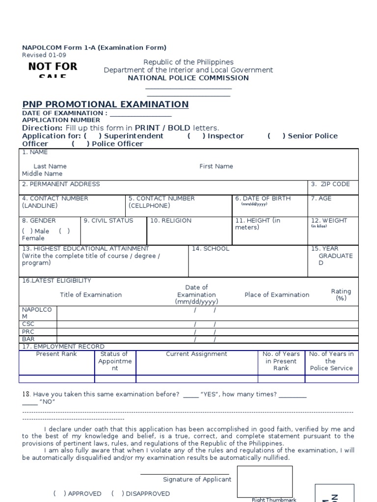 NAPOLCOM Exam Application Form 1-A | PDF | Virtue | Social Institutions