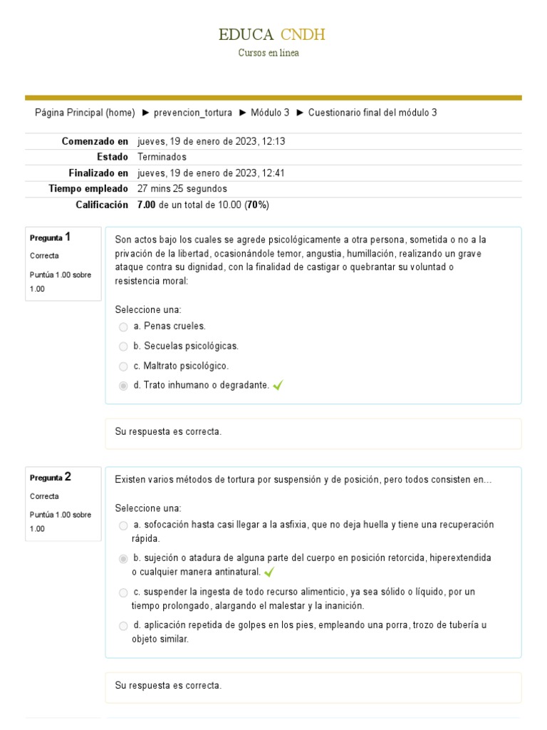 Cuestionario Final Del Módulo 3 | PDF | Tortura