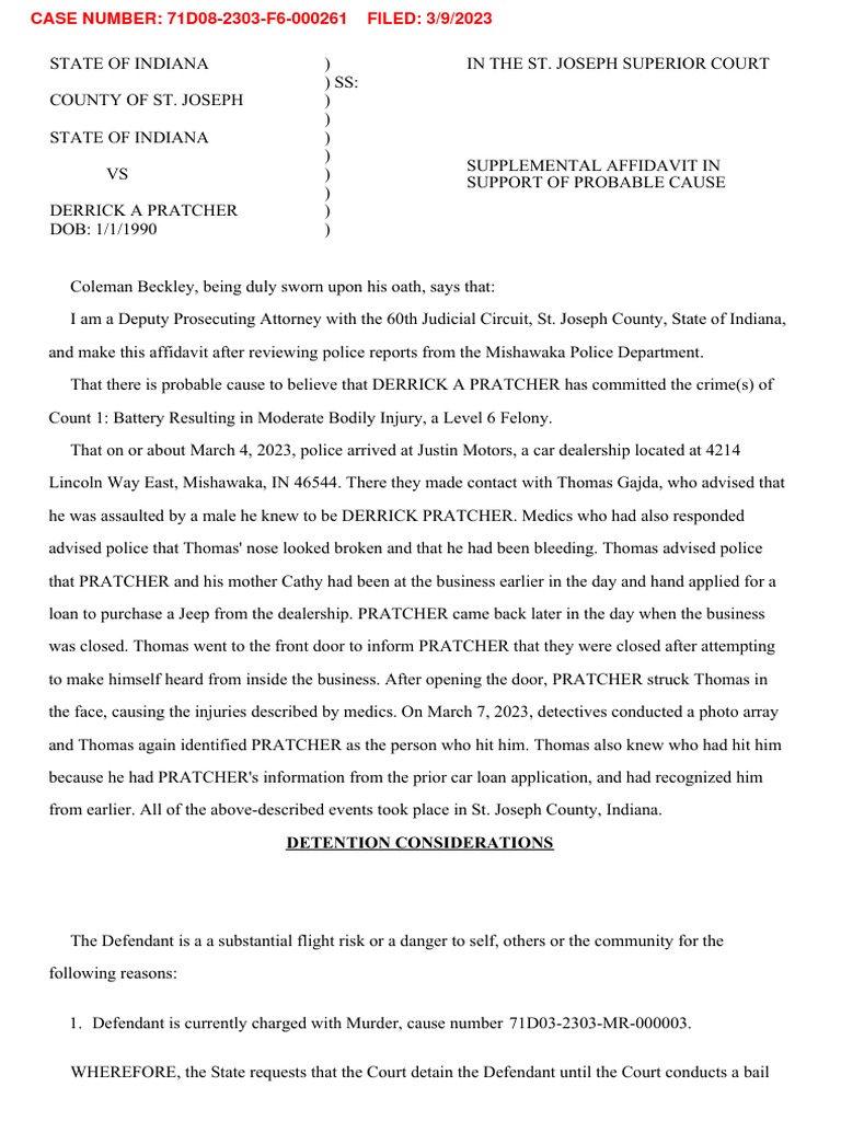 Derrick Pratcher Probable Cause Affidavit | PDF | Bail | Crimes