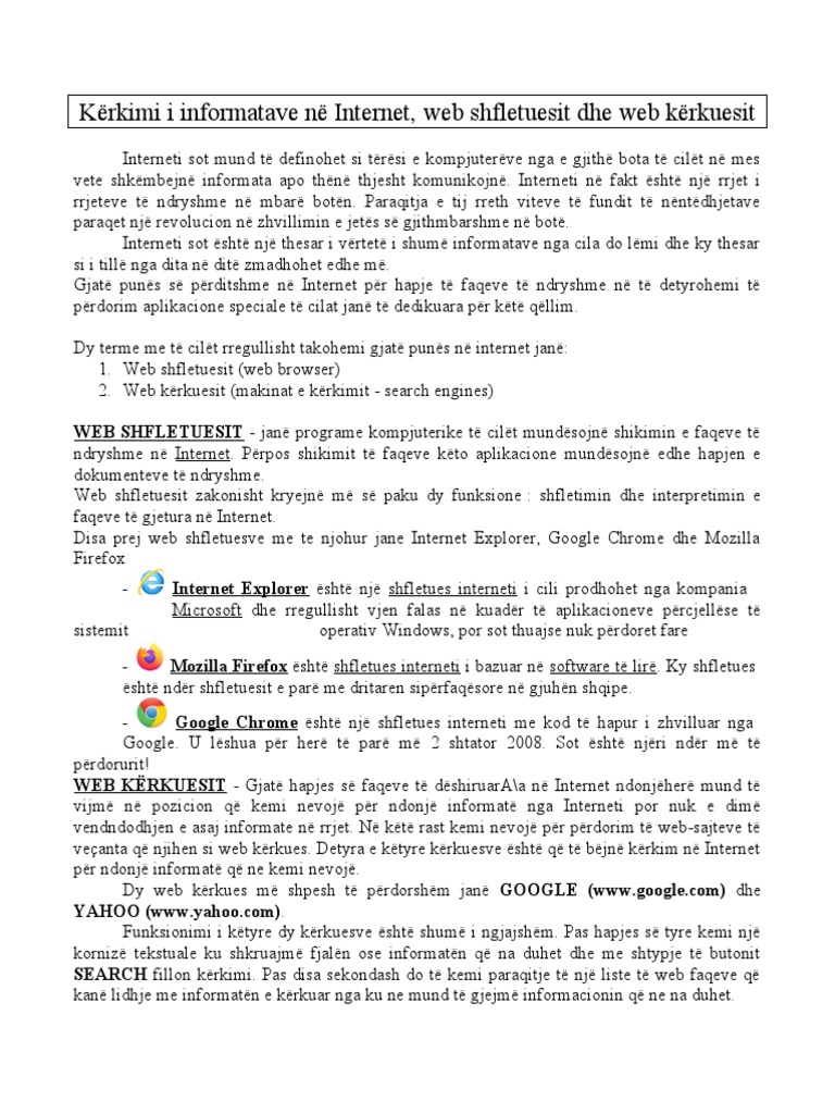 Interneti, Web Shfletuesit Dhe Web Kërkuesit | PDF