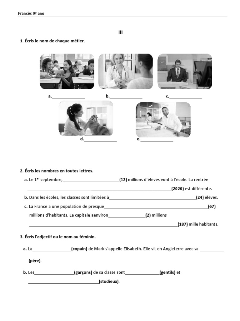 Exercices de français pour 9ème année | PDF
