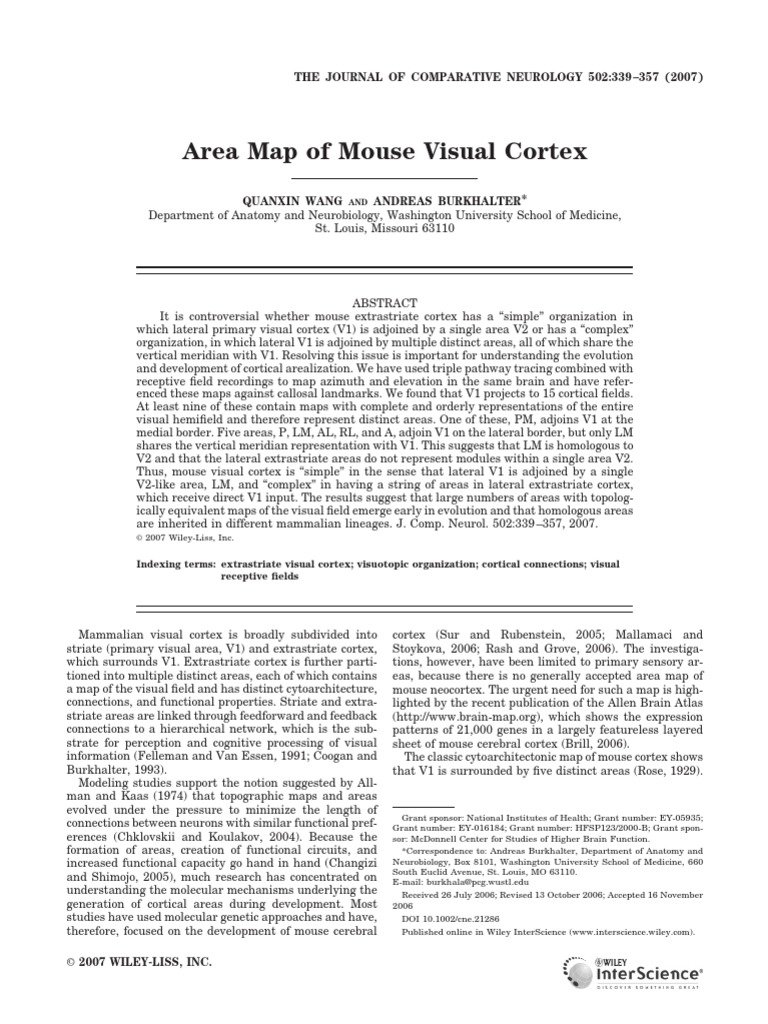 Wang 2007 (Area Map of Mouse Visual Cortex) | PDF | Visual Cortex ...