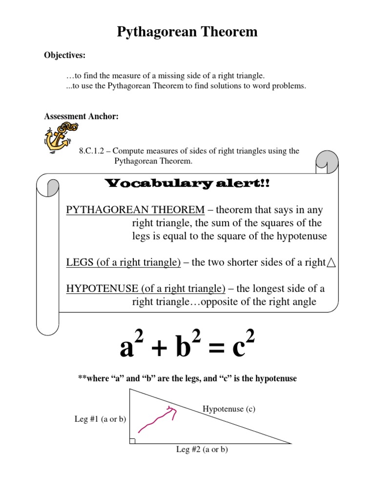 Guided Notes Pythagorean Theorem Main Pdf