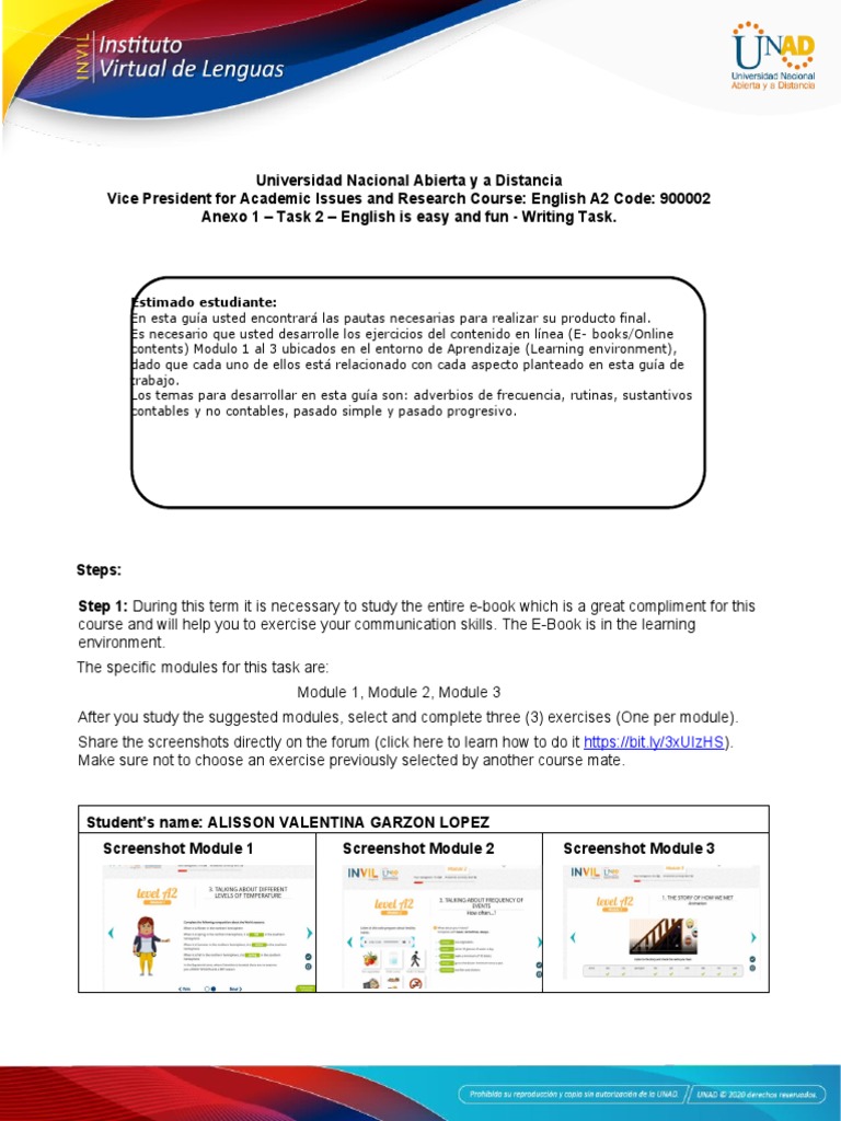 Anexo 1 - Task 2 - English Is Easy and Fun Writing Task | PDF | Linguistics