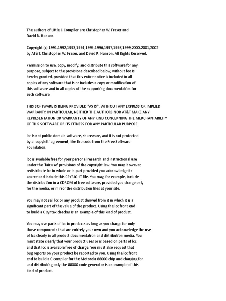 Little C Compiler | PDF | Copyright | Free Software