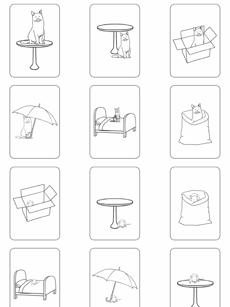 In On and Under Preposition Cards Eco Black and White | PDF