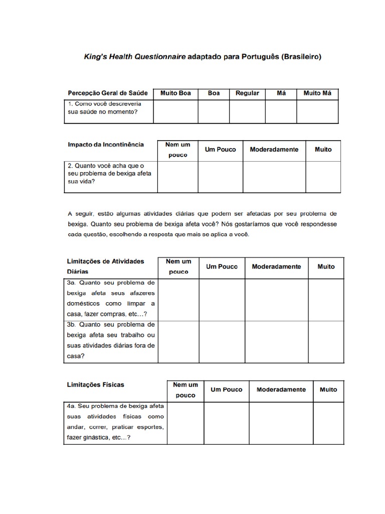 King's Health Questionnaire Portugues | PDF