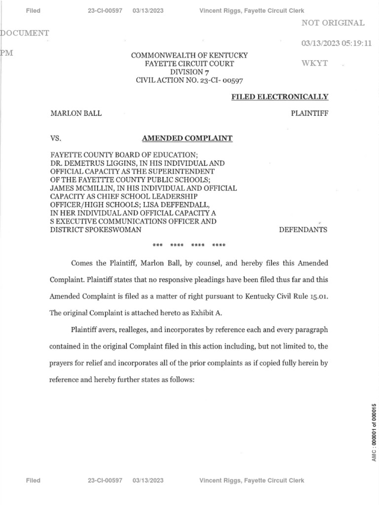Amended Marlon Ball Lawsuit | PDF | Society Of The United States | Law ...
