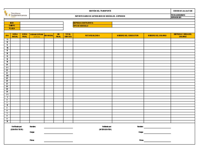 Reporte Diario de Actividades de Vehículos - Expresos | PDF