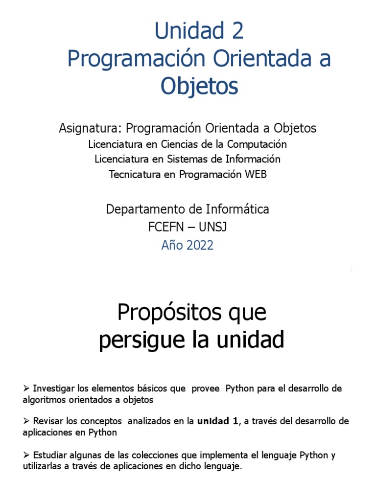 Unidad 2 - 2022 - PYTHON PDF | PDF | Python (lenguaje de programación) | Objeto (informática)