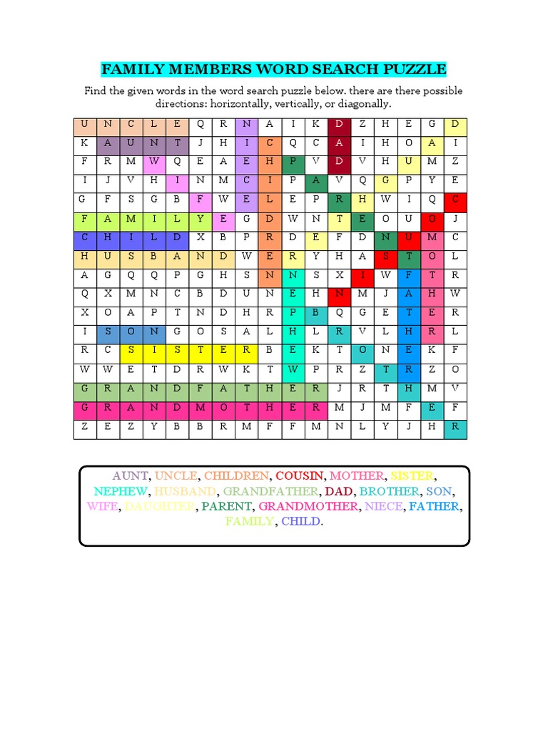 FAMILY MEMBERS WORD SEARCH PUZZLE | PDF