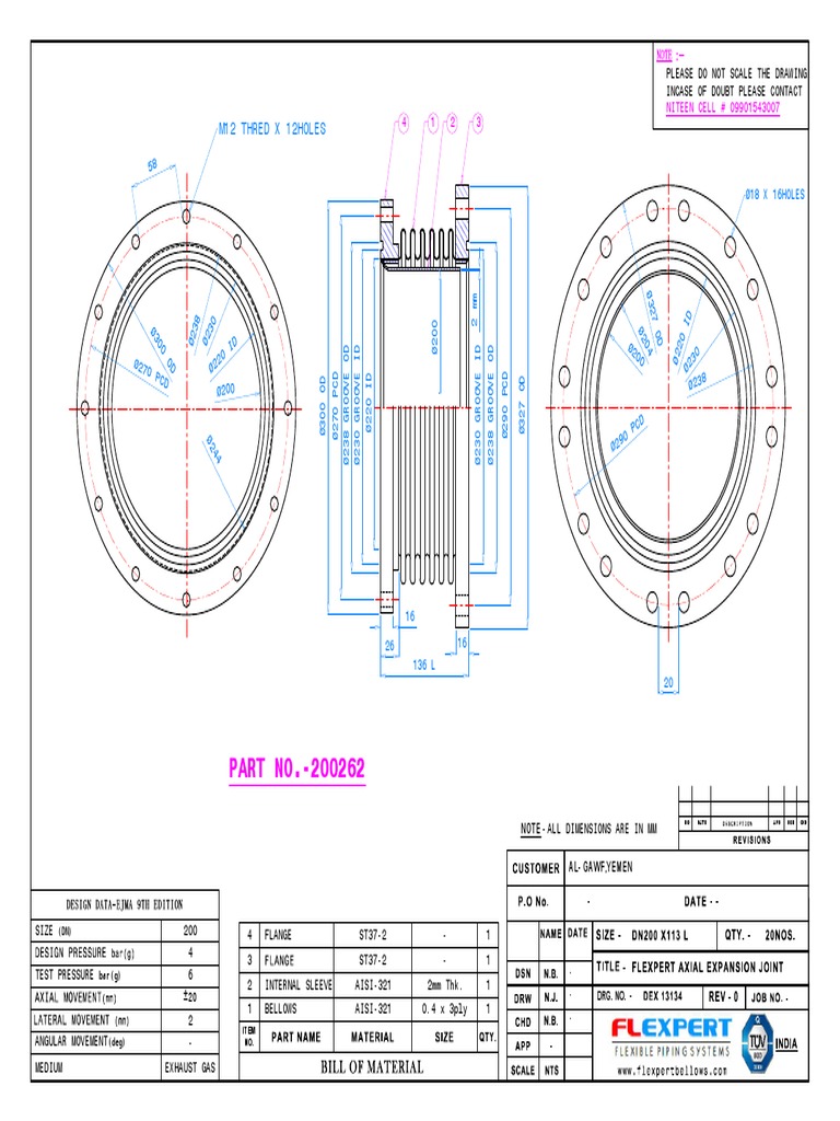 Exhaust Gas Flange Drawing | PDF | Mechanical Engineering