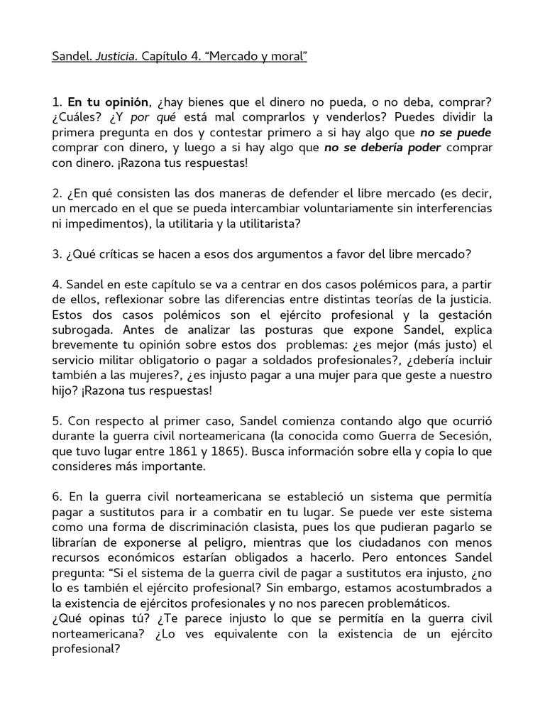 Sandel Capítulo 4 Definitivo PDF | PDF | Subrogación | Instituciones sociales