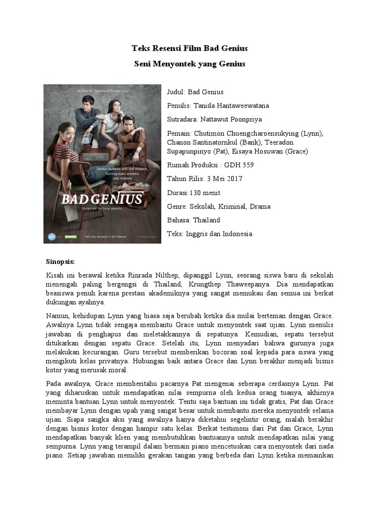 Resensi Film Bad Genius: Seni Menyontek | PDF