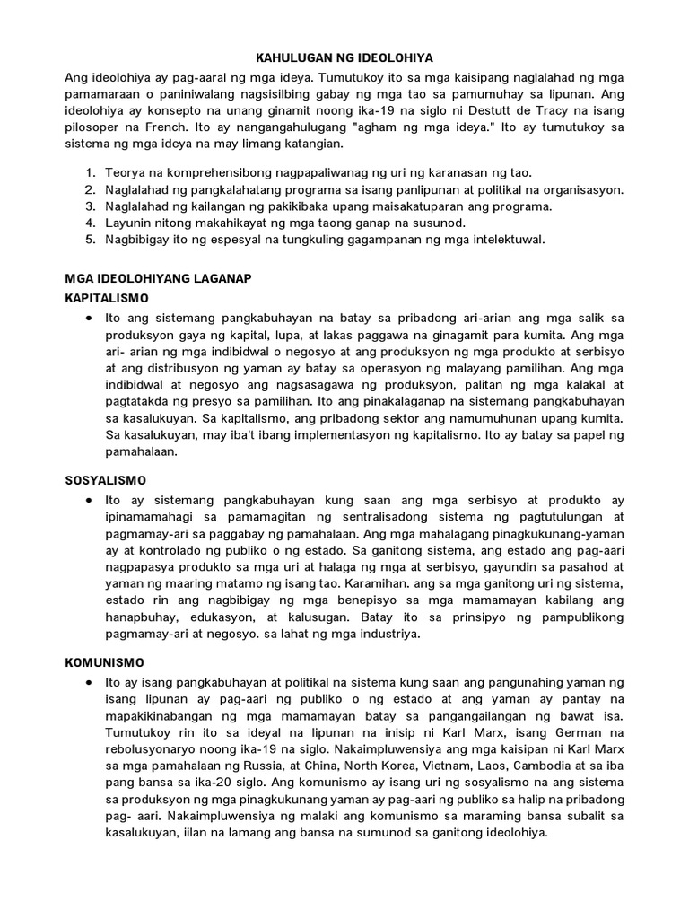 KAHULUGAN NG IDEOLOHIYA.pdf | PDF