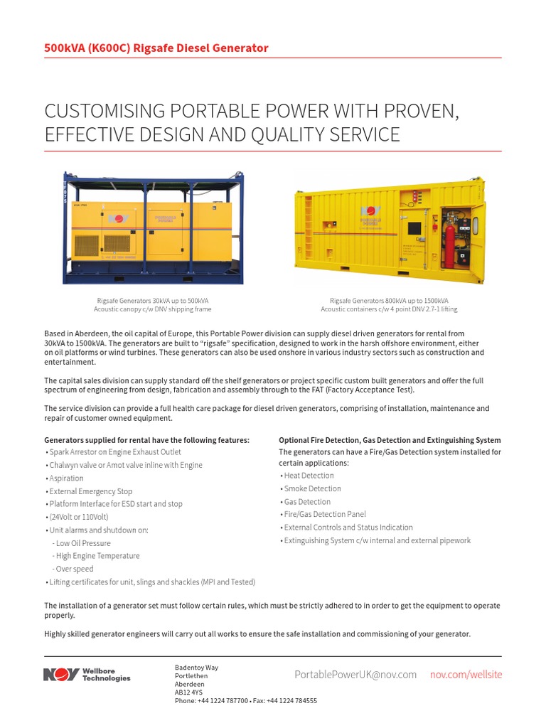 500kVA K600C Rigsafe Diesel Generator Flyer PDF | PDF | Diesel Engine ...