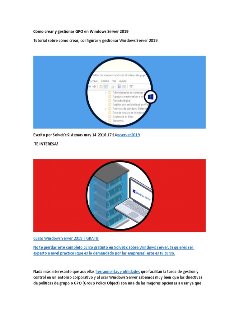Cómo Crear y Gestionar GPO en Windows Server 2019 | Descargar gratis PDF | Ventana (informática ...