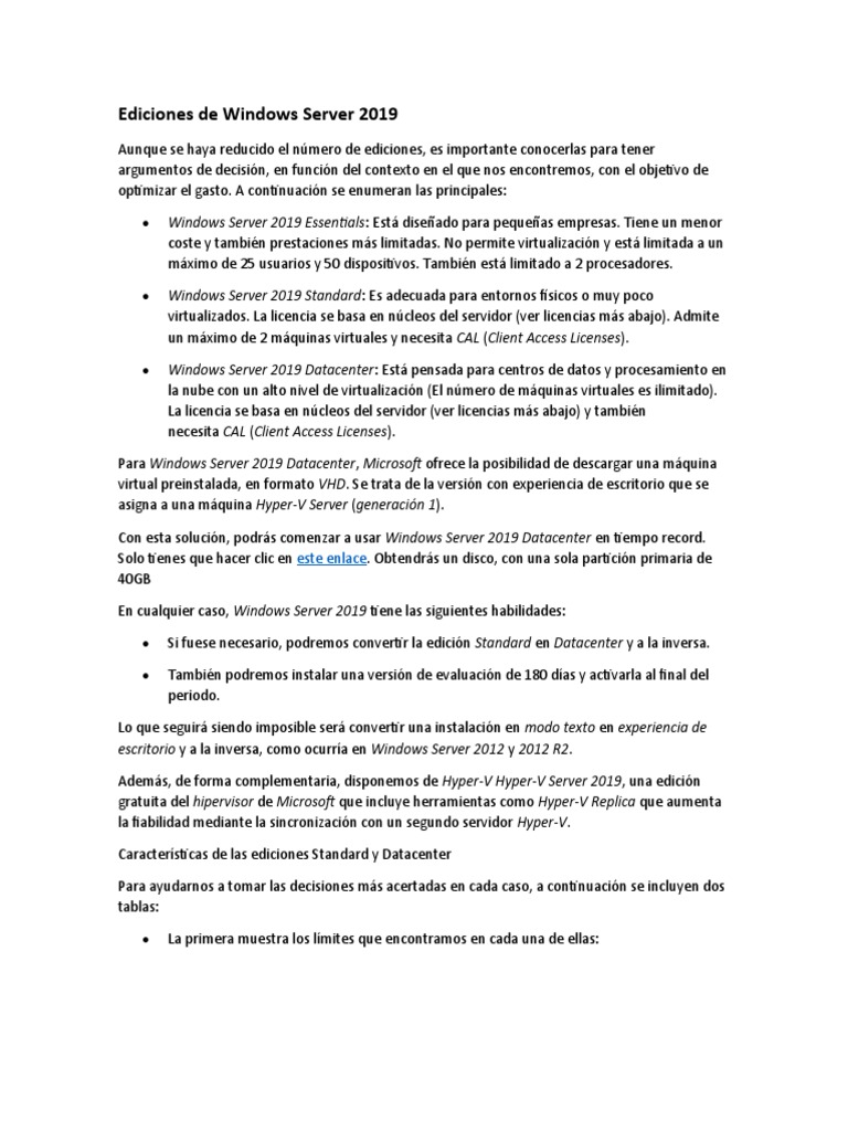 Ediciones de Windows Server 2019 | PDF | Microsoft Windows | Hyper V