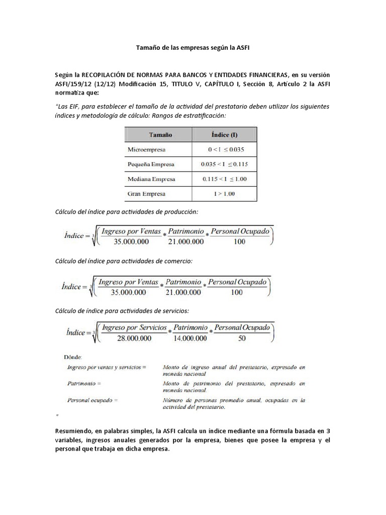Tamaño de Las Empresas Según La ASFI | PDF