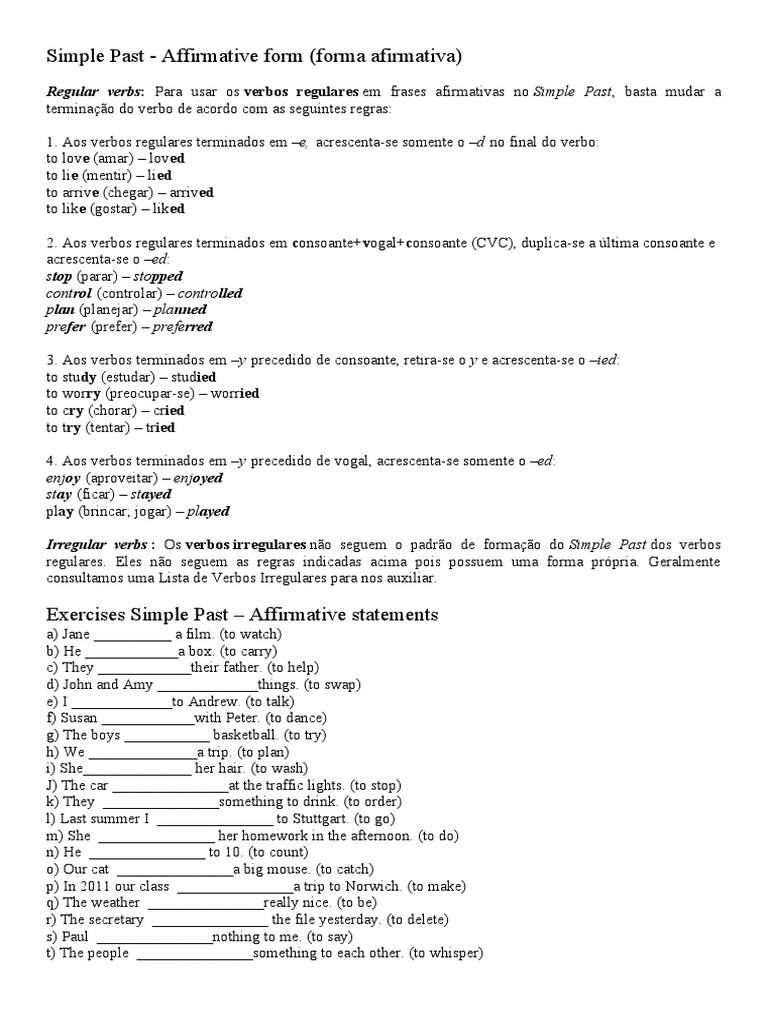 Simple Past Positive Statements | PDF