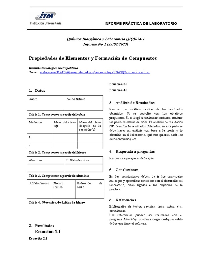 Formato Informe de Laboratorio | PDF | Laboratorios | Moléculas