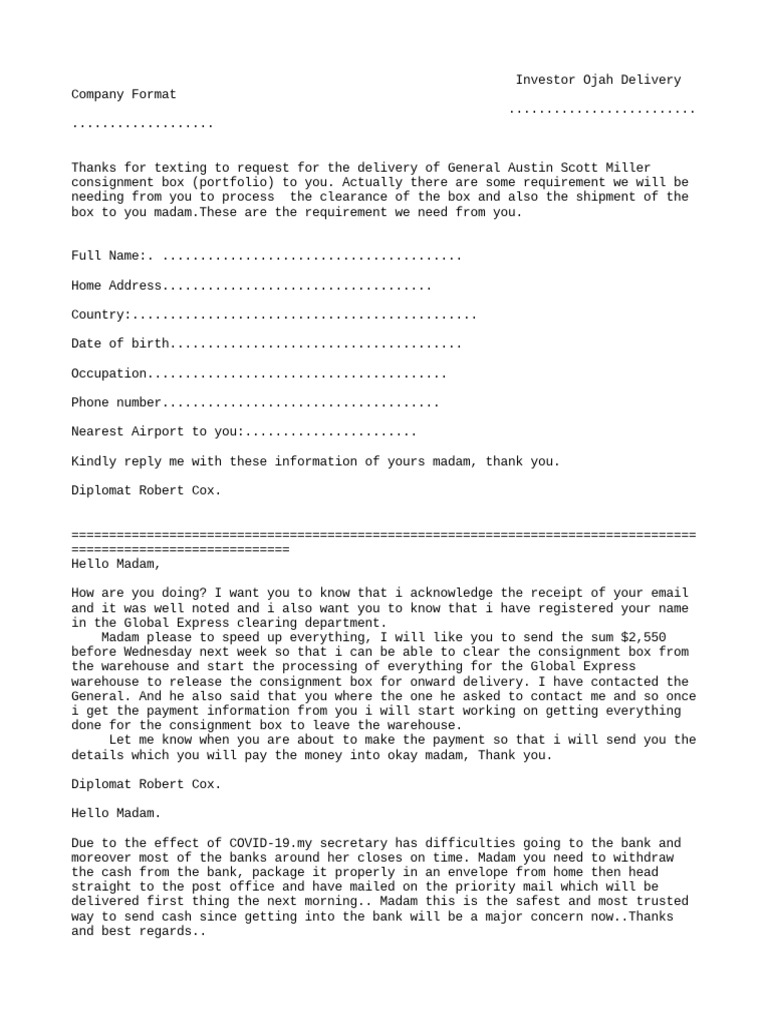 Investor Delivery Scam | PDF | United States Postal Service | Mail