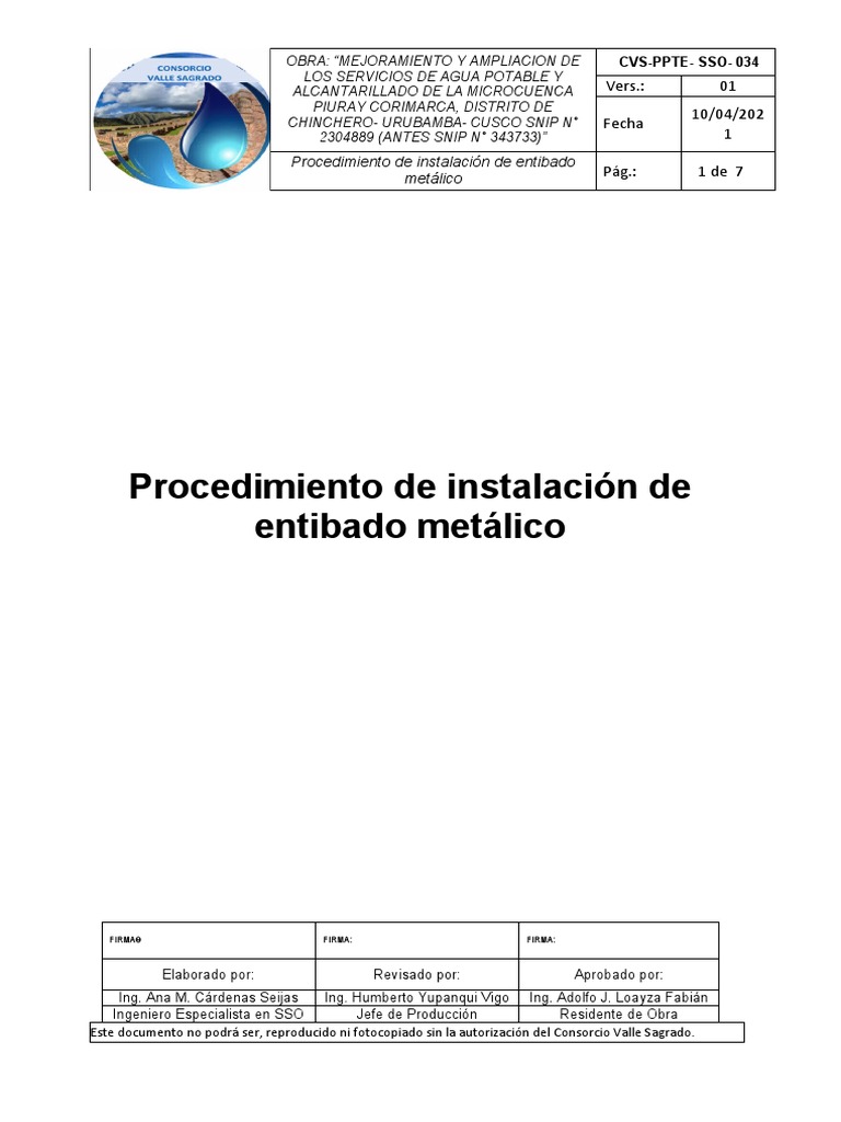 Procedimiento de Instalacion de Entibado Metalico Rev.00 | PDF | Acero ...
