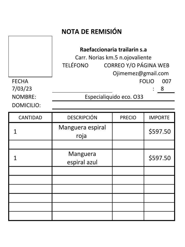 Modelo Nota de Remision en Word | PDF