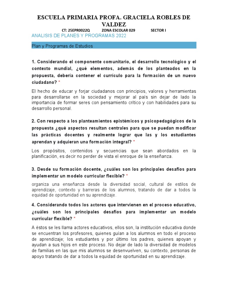 Análisis de planes y programas para la Escuela Primaria Prof. Graciela ...