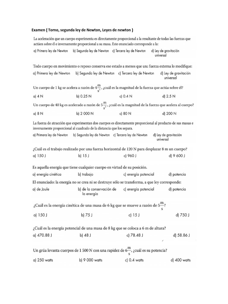 Examen Leyes de Newton | PDF