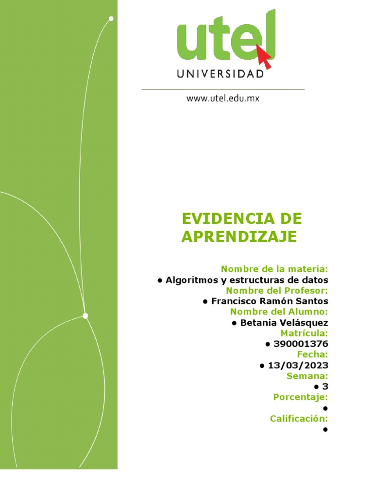 Algoritmos Y Estructuras De Datos Betania Velásquez Semana 3 Pdf Pdf Cola Tipo De Datos